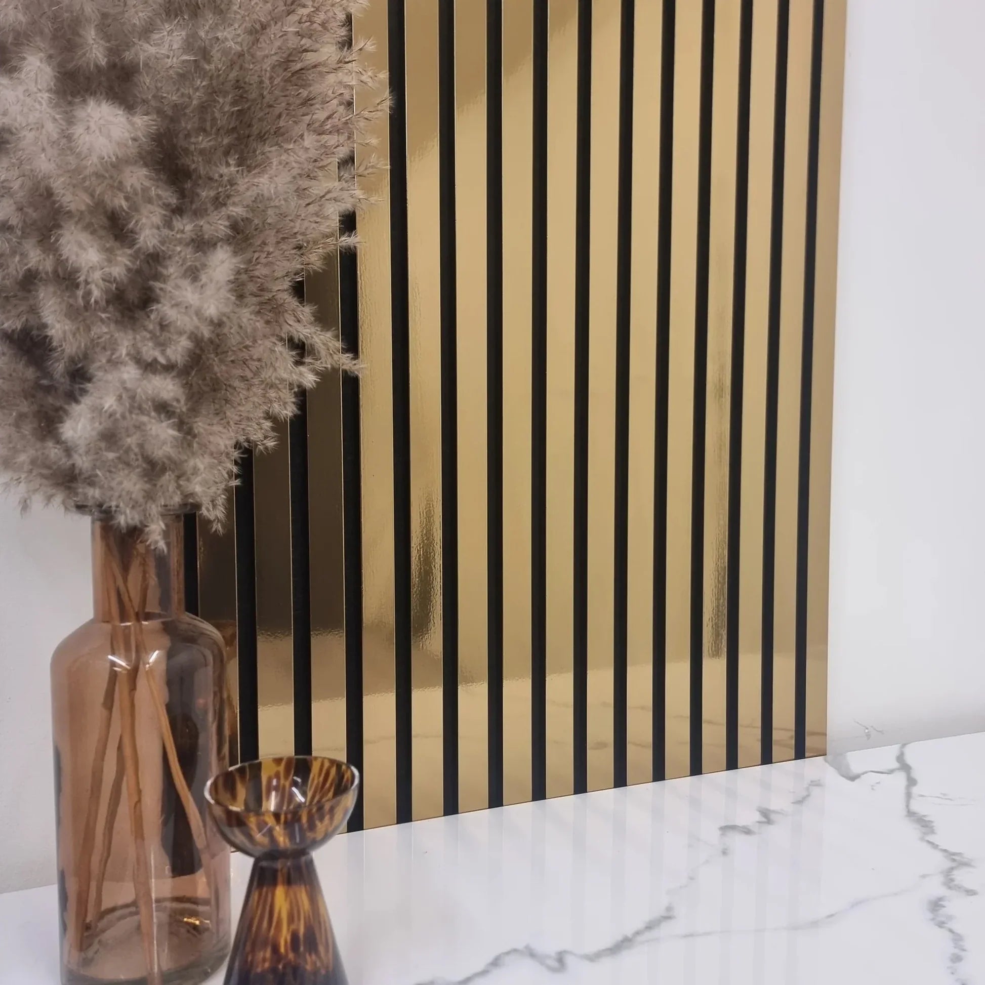 Acoustic Slatted Wall Panels 240 x 60cm - Metallic Gold – Monarch Beds ...